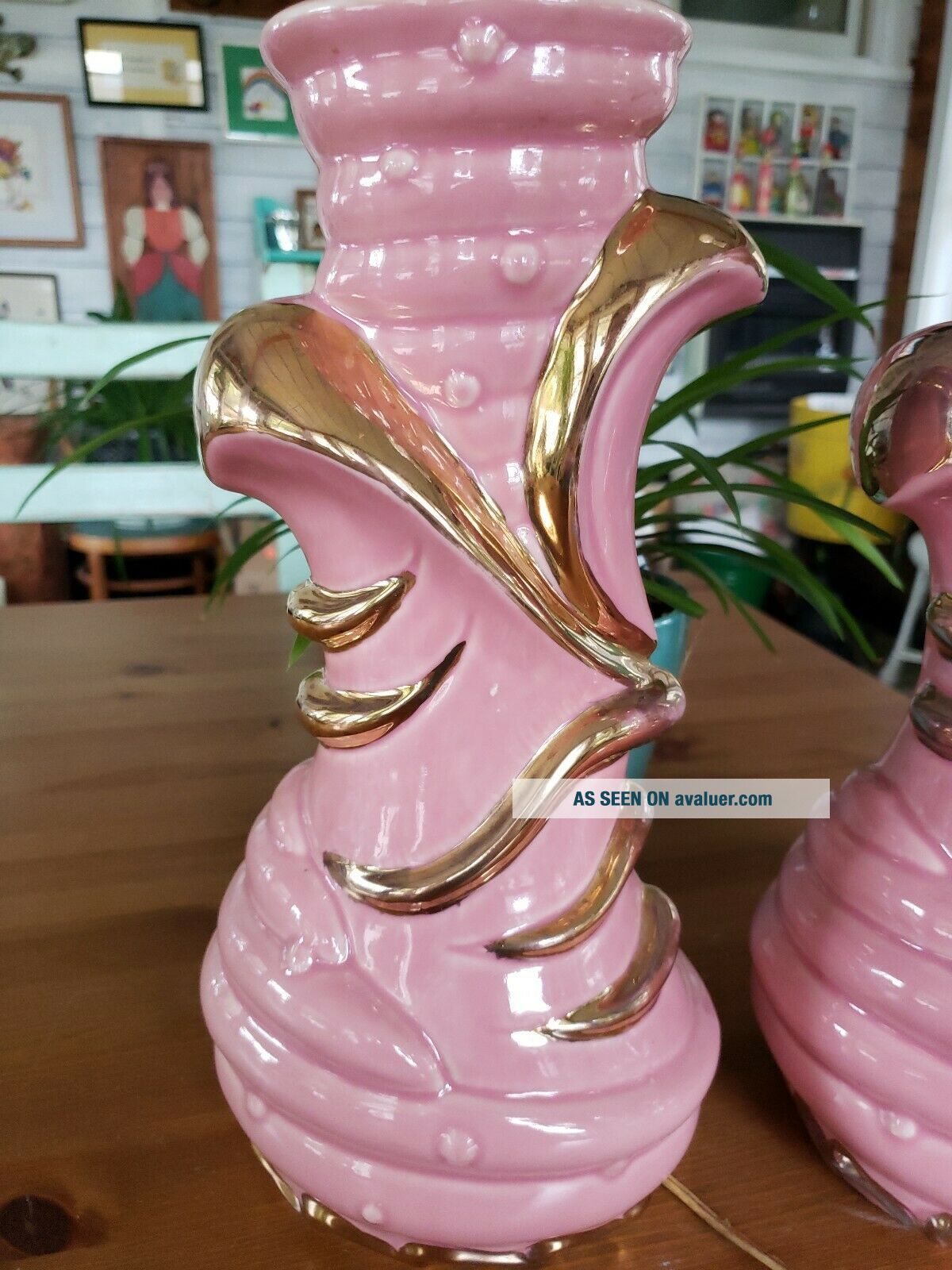 Vintage 50s C Miller Ceramic Lamp Mid Century Modern Atomic Era Pink ...