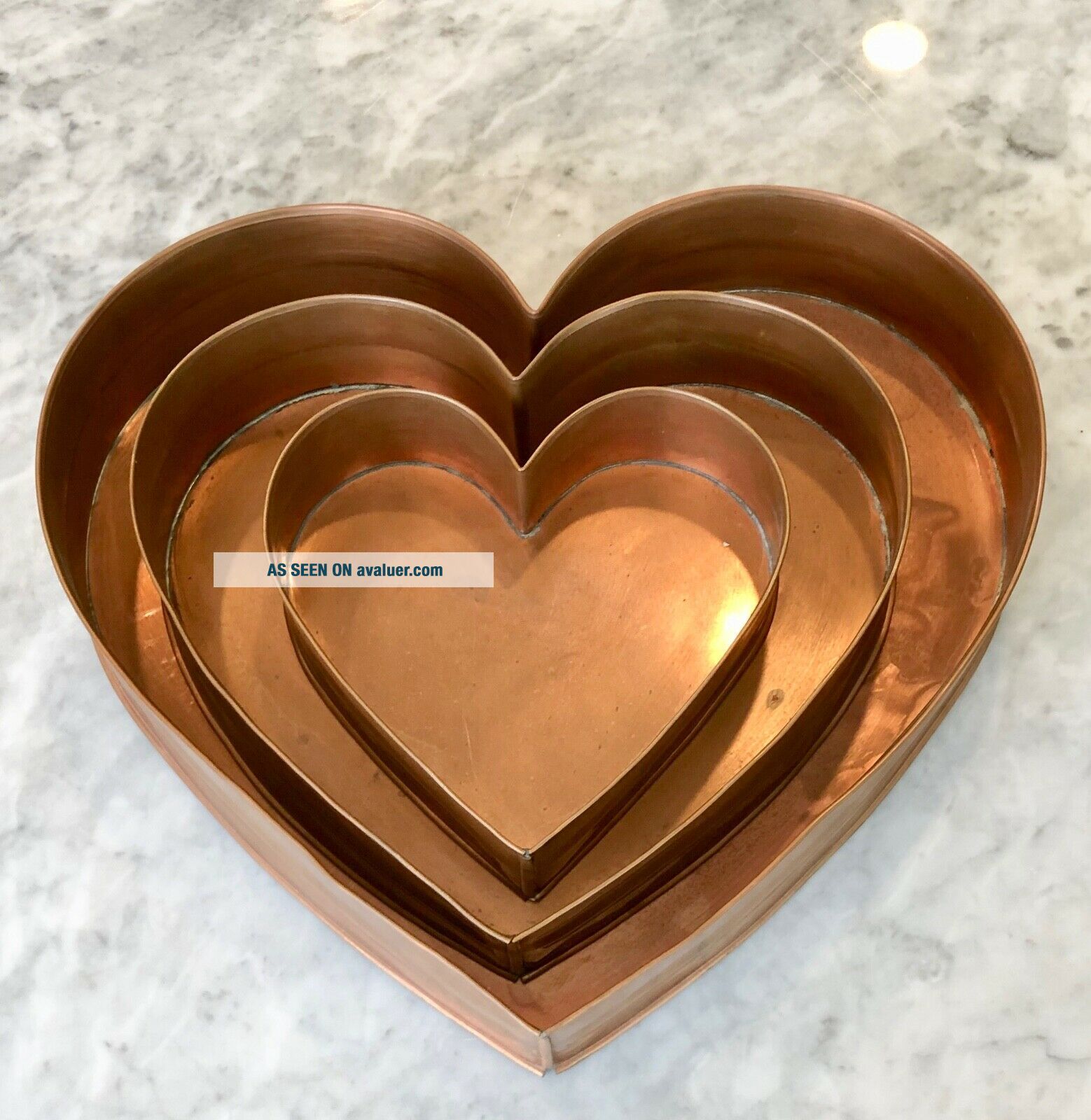 Early Graduated Size Copper Heart Serving Trays Cake Pans Molds Michael ...