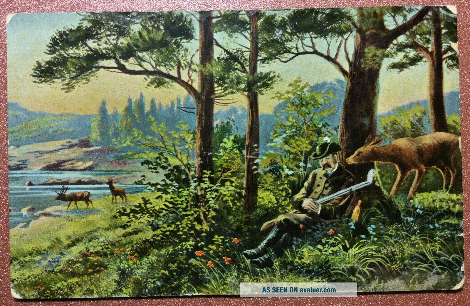 Antique Hunting Postcard 1910s By Sleeping Drinked Hunter Man ...