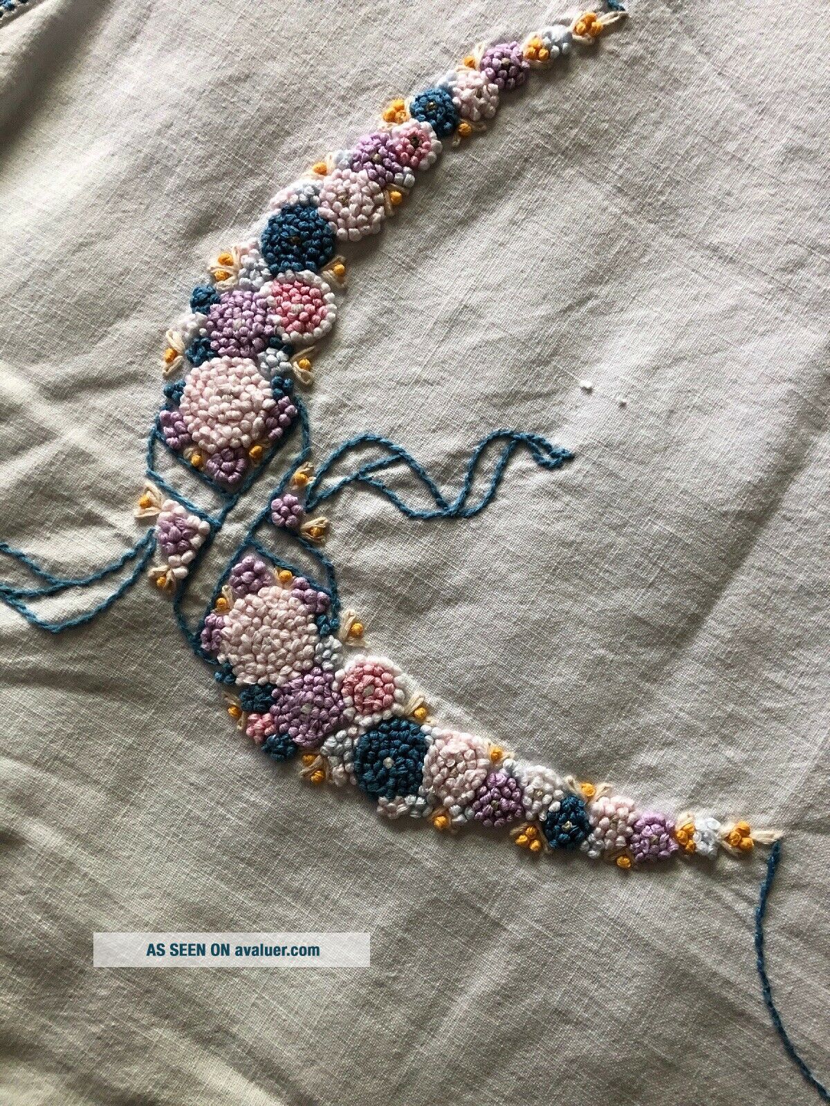 Vintage Cotton Tablecloth W Hand Embroidery Featuring French Knot ...