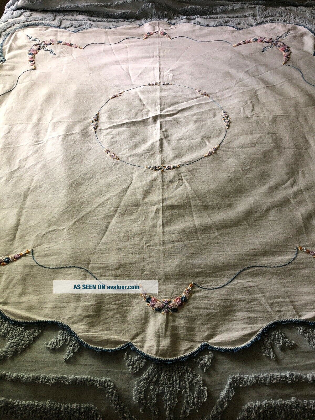Vintage Cotton Tablecloth W Hand Embroidery Featuring French Knot ...