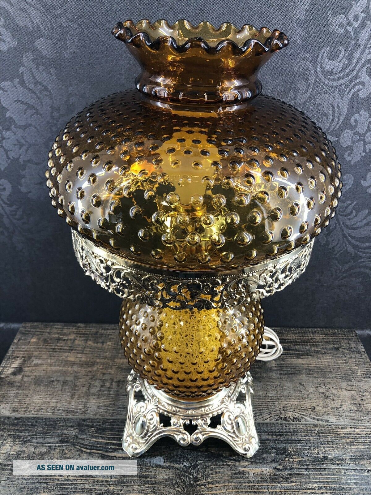 Antique 20” Amber Hobnail Glass Hurricane Table Lamp Vintage Gone With ...