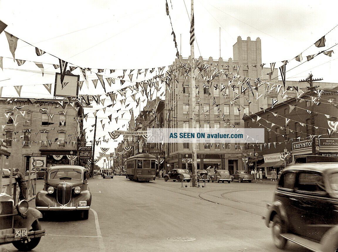 1930s Photo Negative CAR Hagerstown MD Street Scene TROLLEY Railway ...