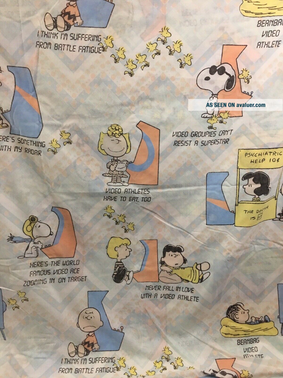 Peanuts Snoopy Video Game Arcade Sheet Set Full Vtg Flat Fitted Craft ...