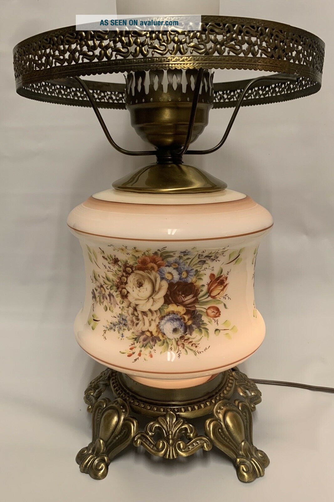 Vintage Gone With The Wind Hurricane Lamp Base 3 Way Handpainted 19 ...