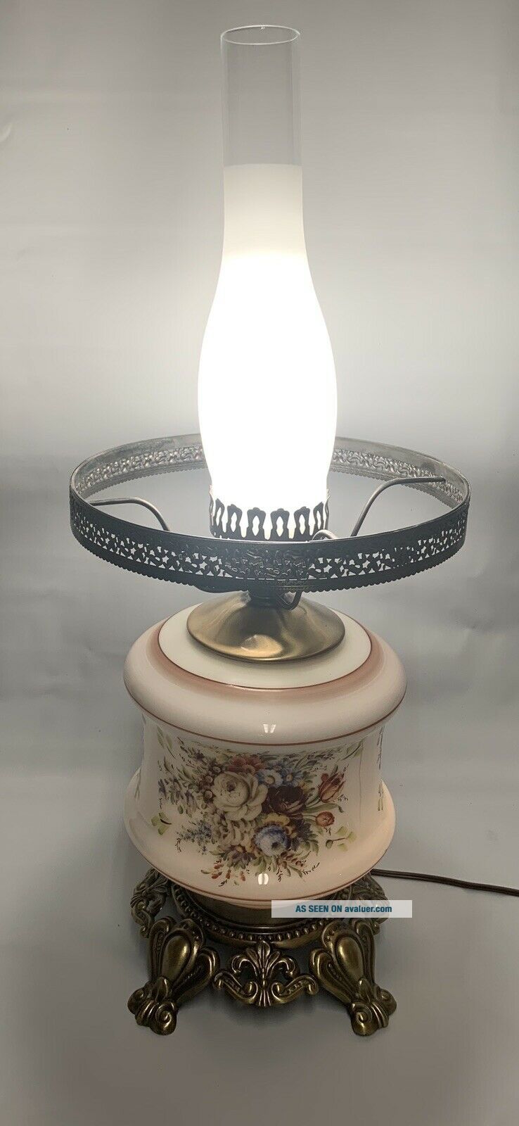 Vintage Gone With The Wind Hurricane Lamp Base 3 Way Handpainted 19 ...
