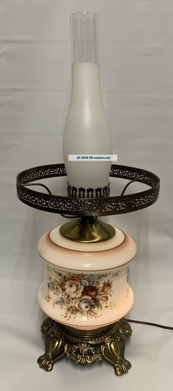 Vintage Gone With The Wind Hurricane Lamp Base 3 Way Handpainted 19 ...