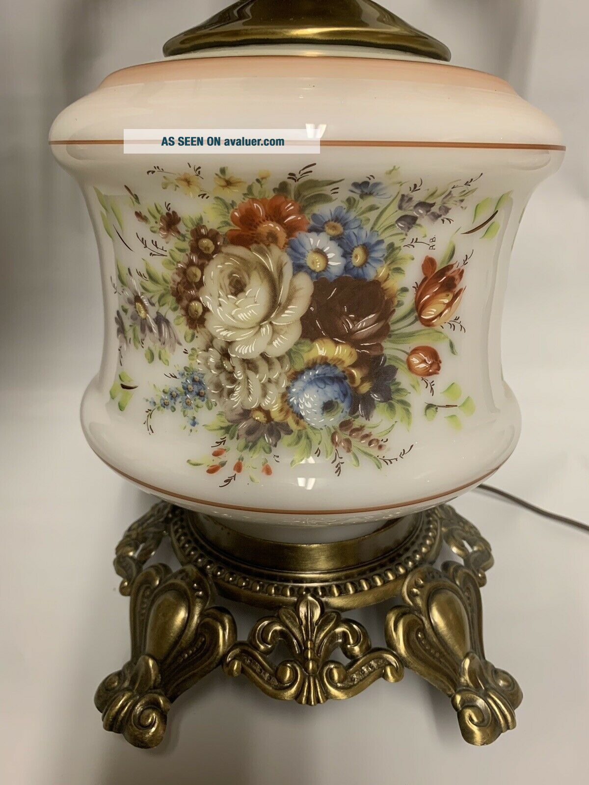 Vintage Gone With The Wind Hurricane Lamp Base 3 Way Handpainted 19 ...