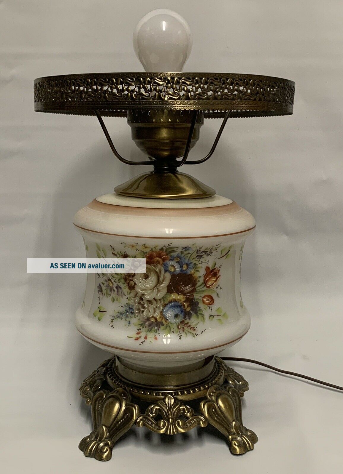 Vintage Gone With The Wind Hurricane Lamp Base 3 Way Handpainted 19 ...