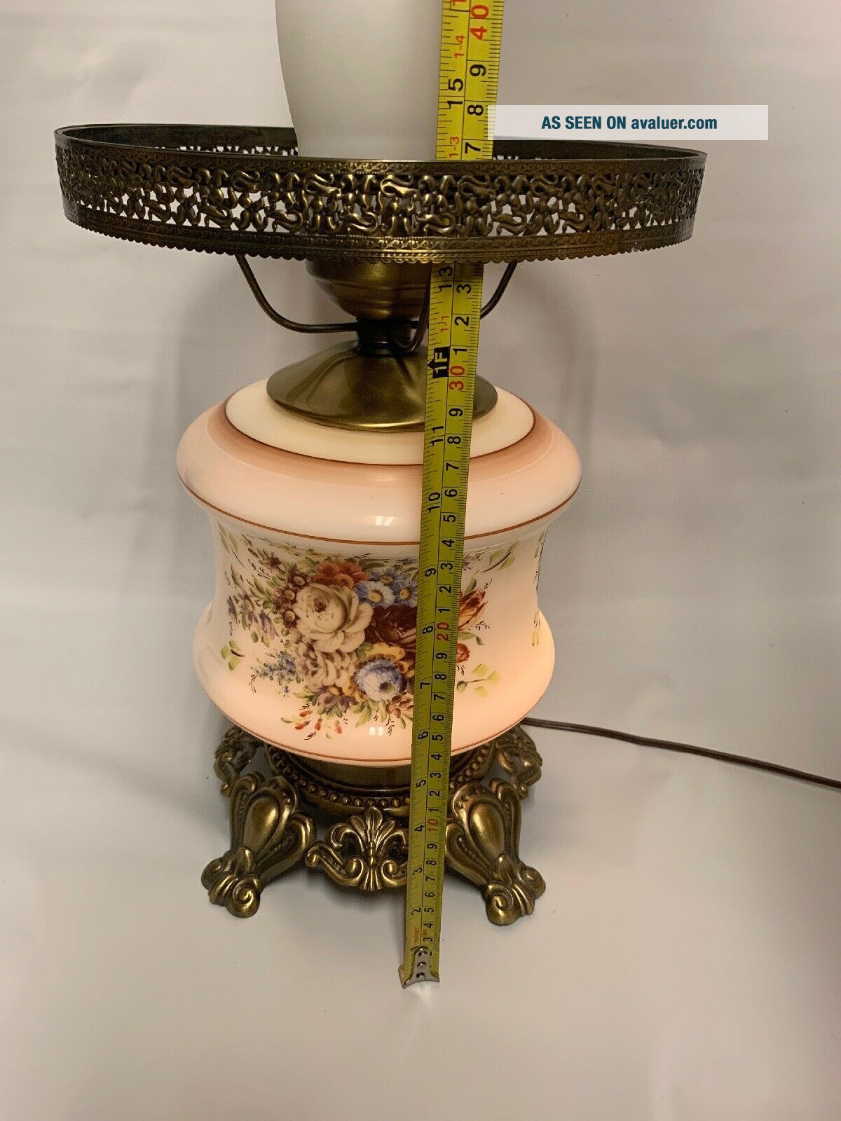 Vintage Gone With The Wind Hurricane Lamp Base 3 Way Handpainted 19 ...
