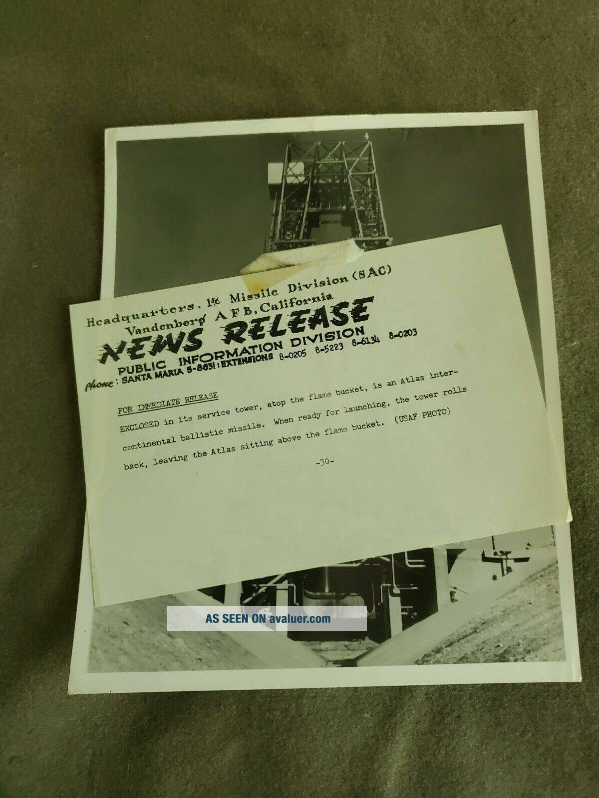 Vintage Official USAF Photo VANDERBERG Atlas Ballistic Missile Tower ...