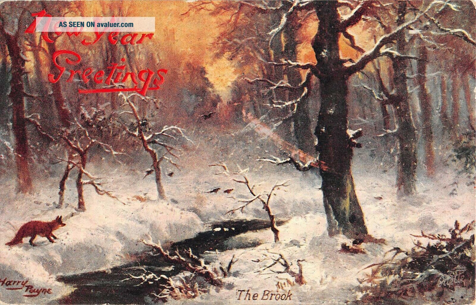 1908 Tuck Oilette Year PC Of Fox In Snowy Woods By Brook - Harry Payne ...