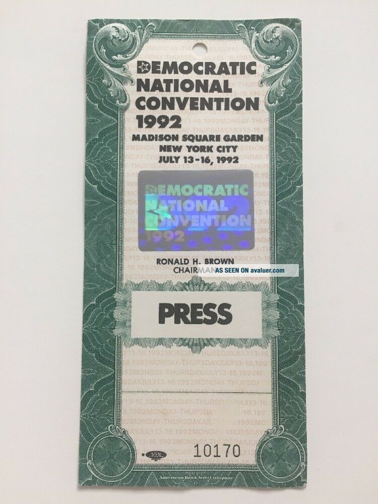 1992 Democratic National Convention President Bill Clinton PRESS ...