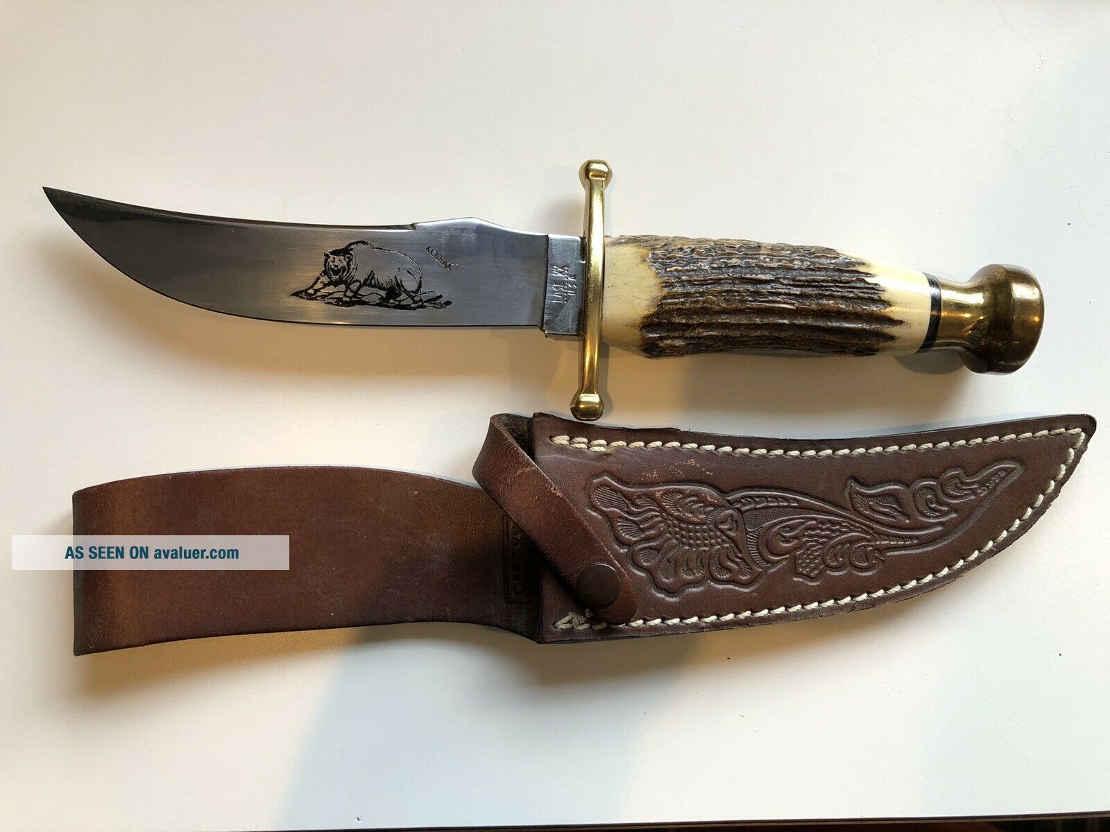 CASE XX KODIAK FIXED BLADE HUNTING KNIFE HANDMADE IN USA STAG HANDLE ...