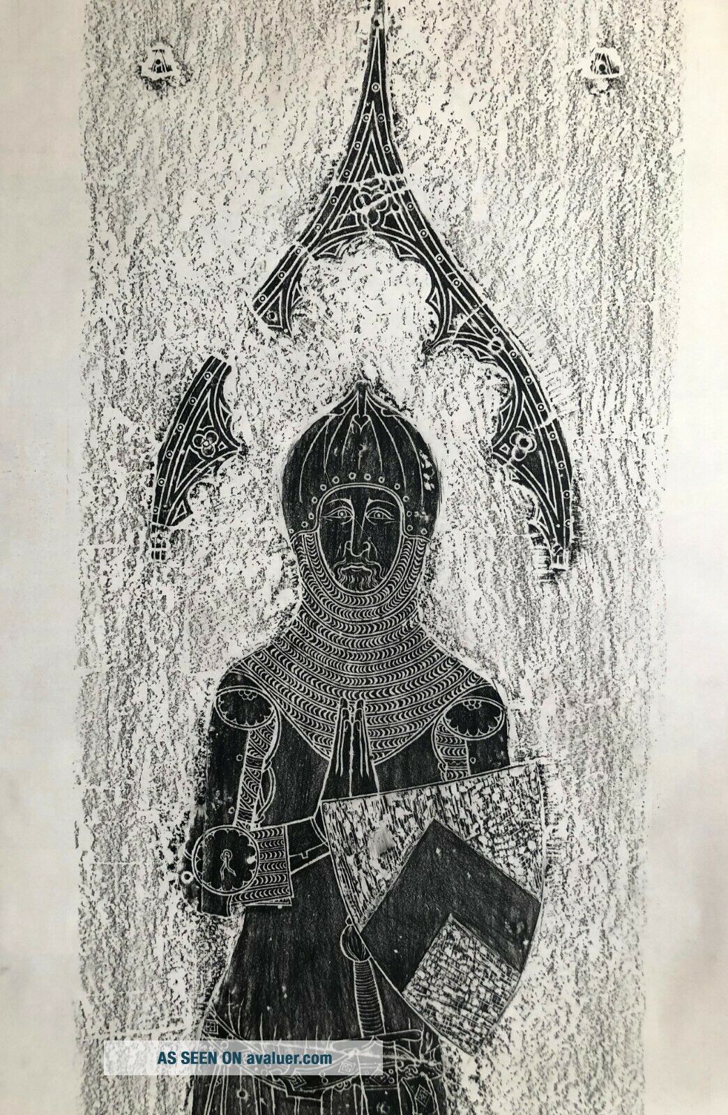 Monumental 1960s Brass Rubbing Of A Medieval Knight | #2972073