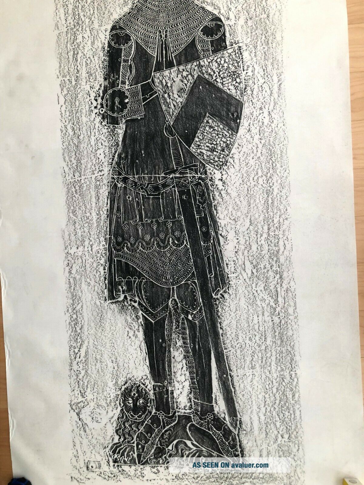 Monumental 1960s Brass Rubbing Of A Medieval Knight | #2972073