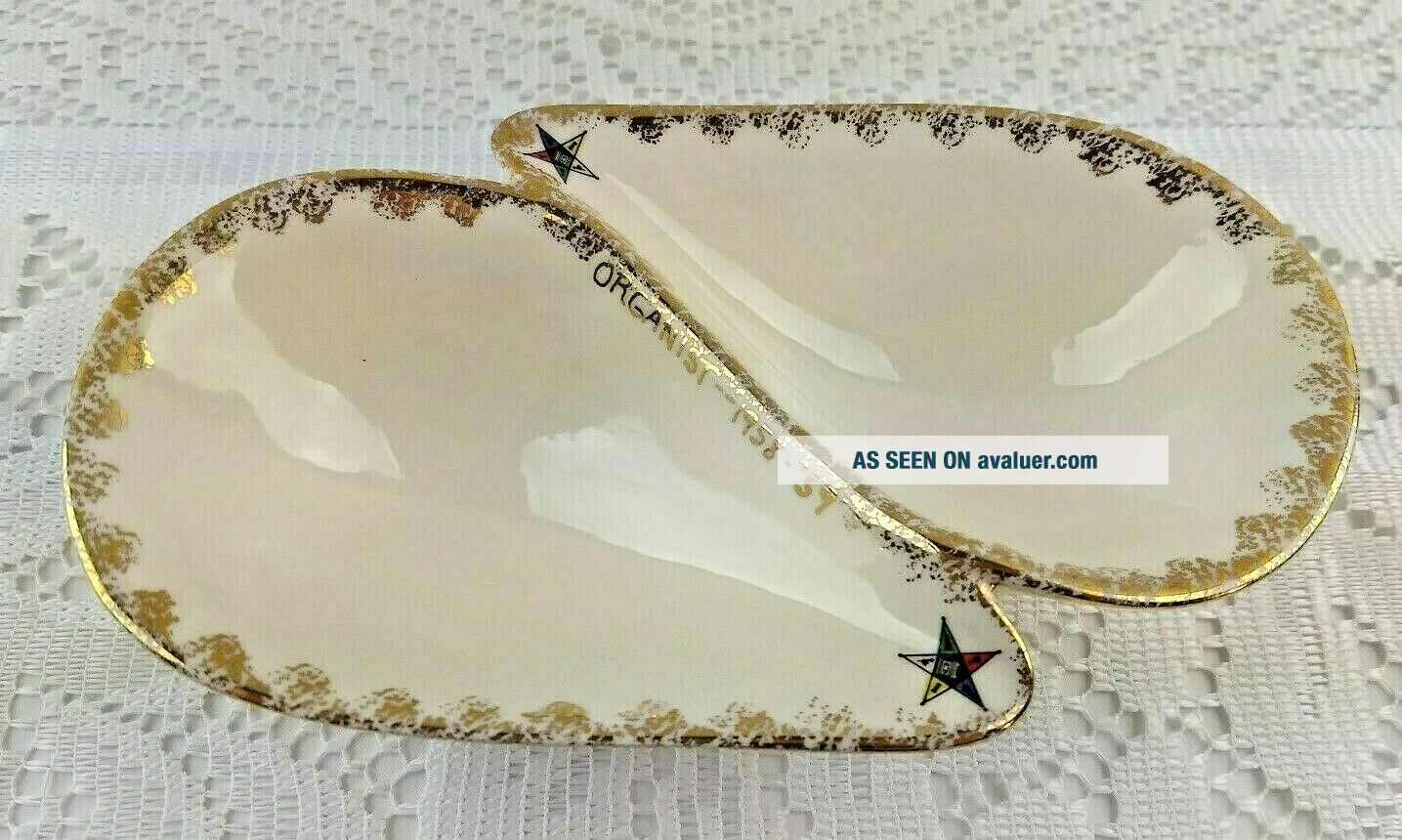 Divided China Dish Order Of Eastern Star Emblem 1959 White & Gold ...
