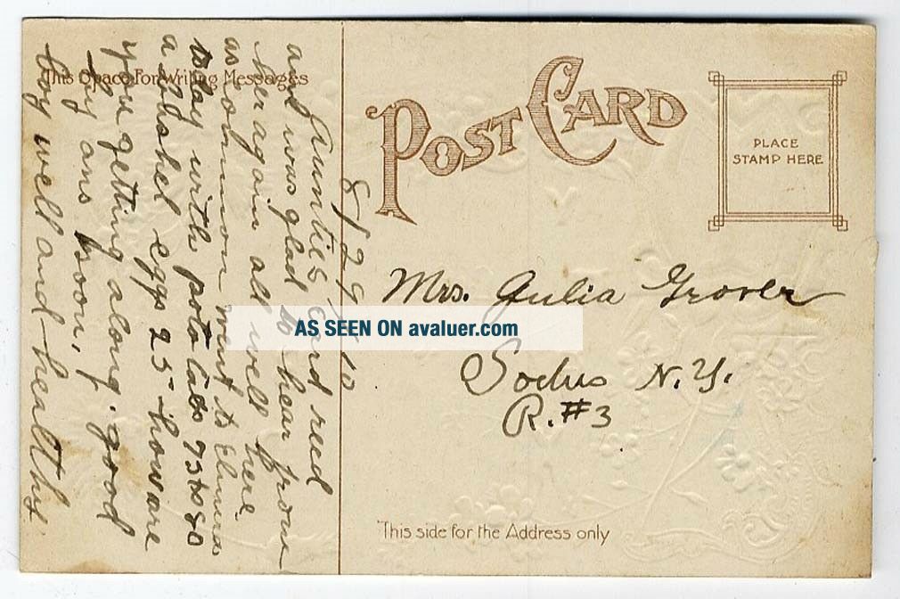 BIRTHDAY Dreams Come True Greeting Postcard 1908 Embossed Blue Flowers ...