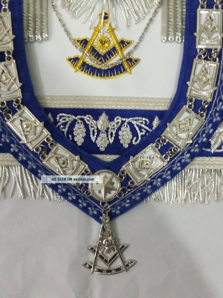 MASONIC PAST MASTER APRON & COLLAR And JEWEL MATCHING BLUE VELVET ...