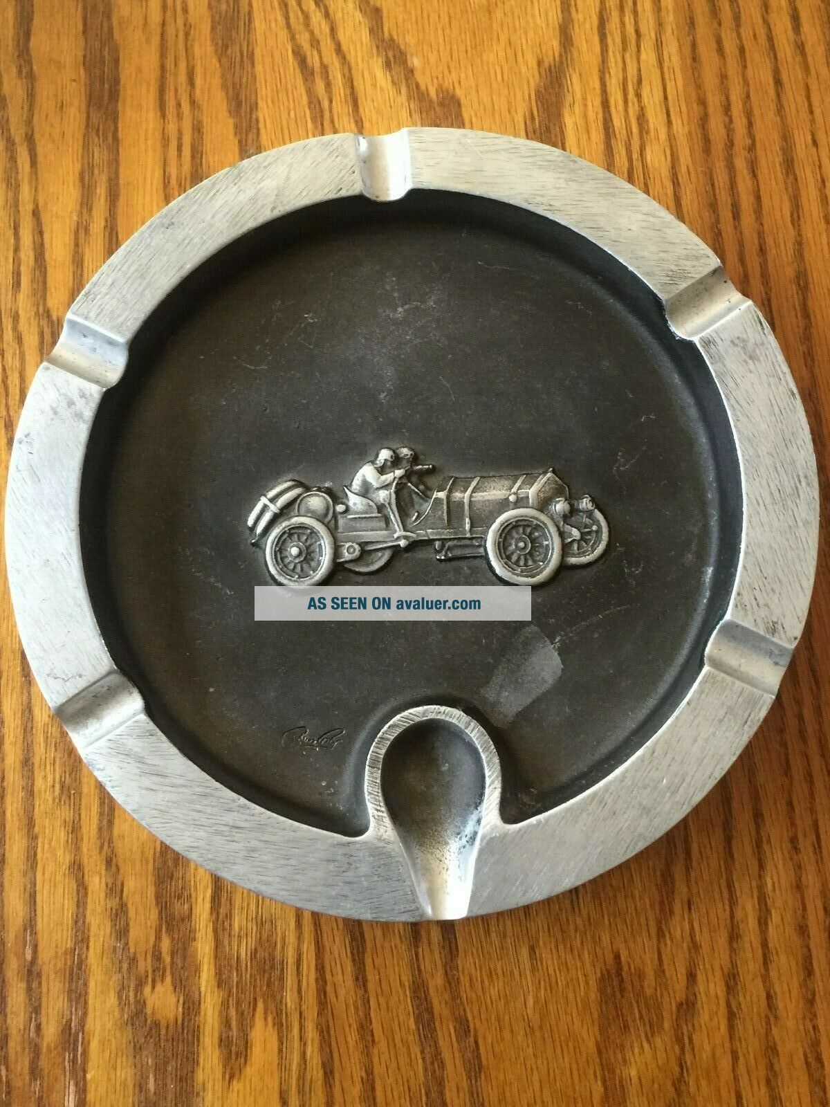 VINTAGE BRUCE FOX ALUMINUM ASHTRAY WITH OLD FASHION RACE CAR MOTIF ...