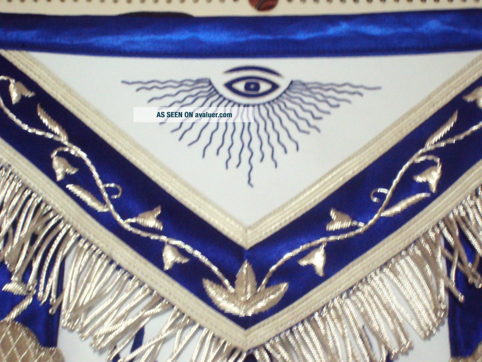 HAND EMBROIDER MASONIC PAST MASTER APRON BLUE SILK BORDER SILVER ...