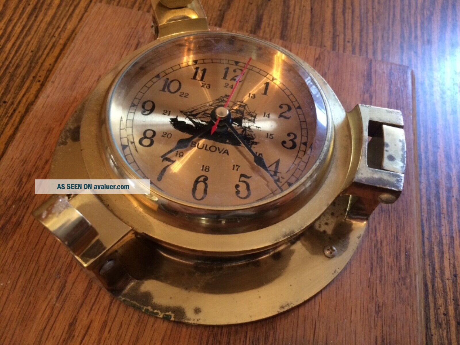 Vintage Bulova Nautical Ship Porthole Clock Barometer Brass And Oak ...