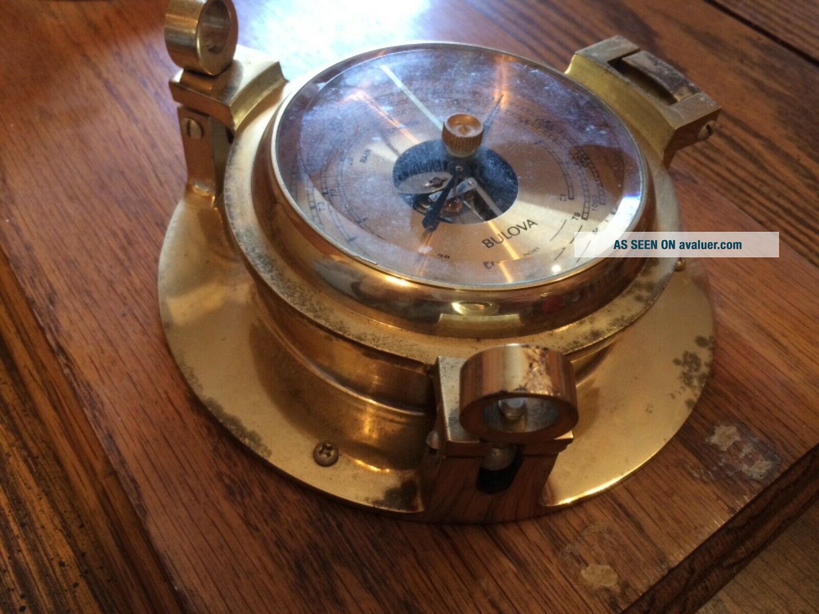 Vintage Bulova Nautical Ship Porthole Clock Barometer Brass And Oak ...