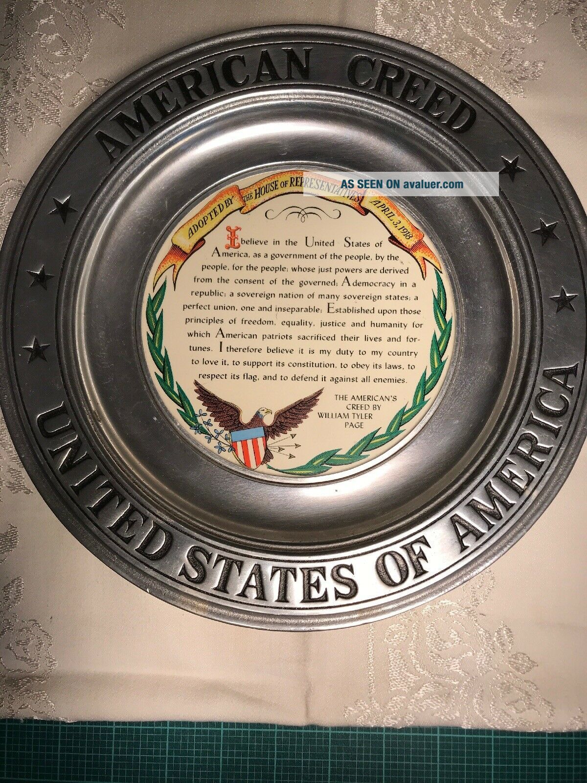 Pewter American Creed Plate. Wilton Columbia, PA USA Vintage | #3073305