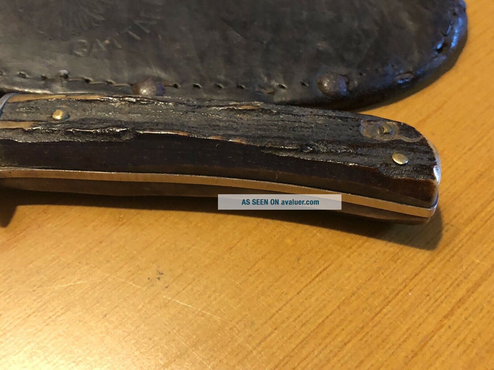 CATTARAUGUS STAG HANDLE STRAIGHT FIXED BLADE HUNTING KNIFE W LEATHER ...