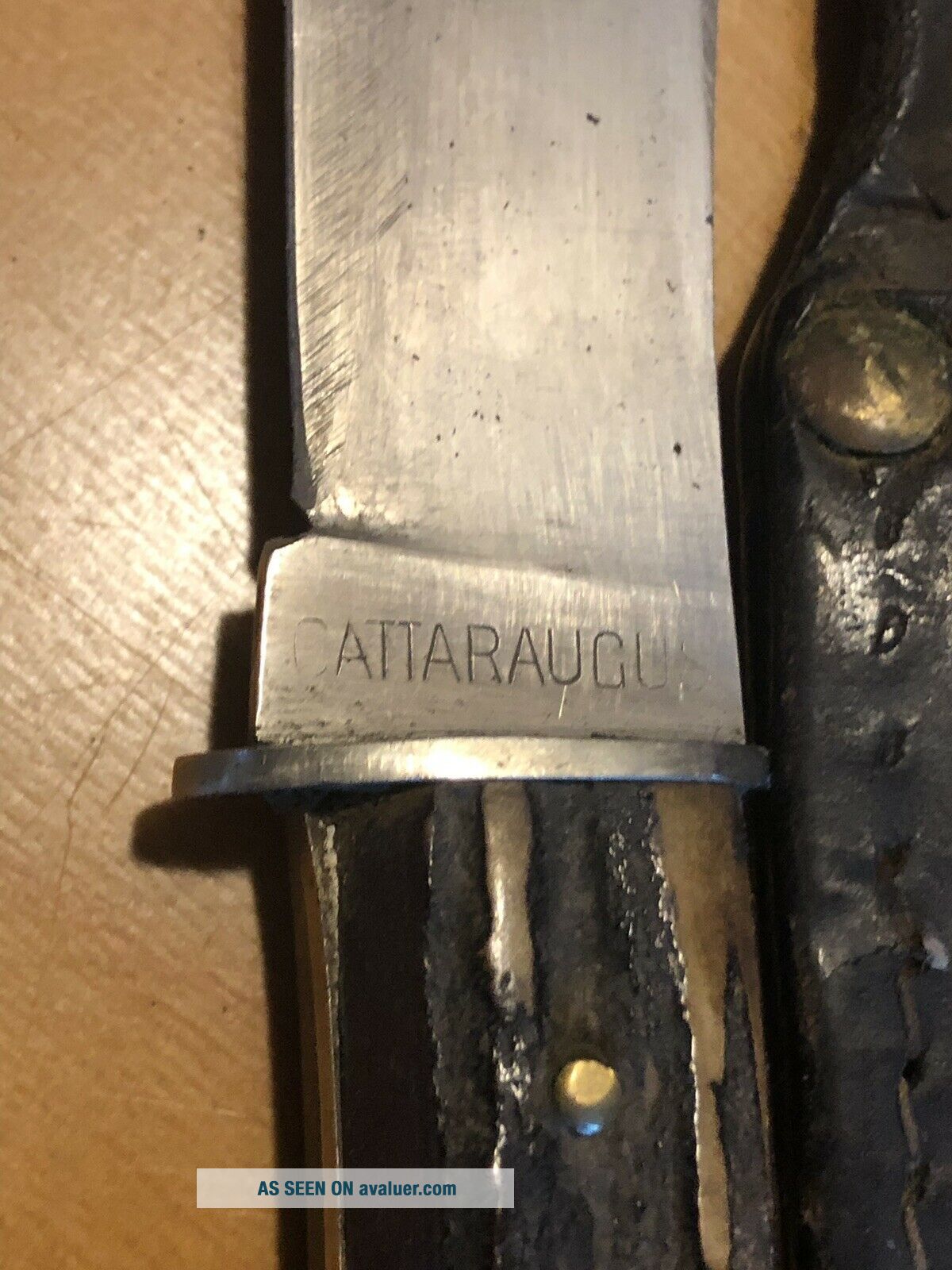 CATTARAUGUS STAG HANDLE STRAIGHT FIXED BLADE HUNTING KNIFE W LEATHER ...