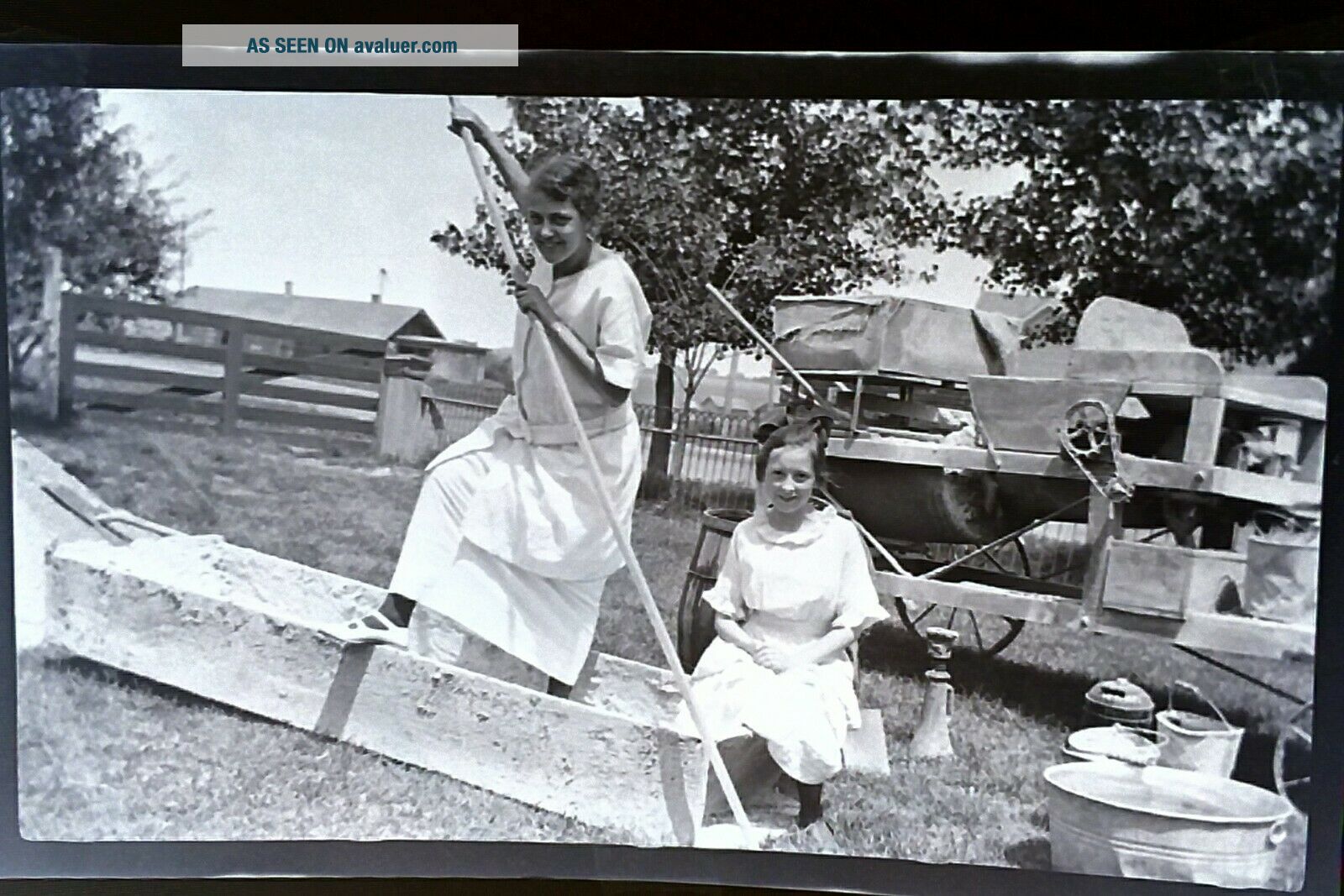 3 Vintage Old 1916 Photo Neg Farm Women Mixing Cement Gladys Hanyon ...