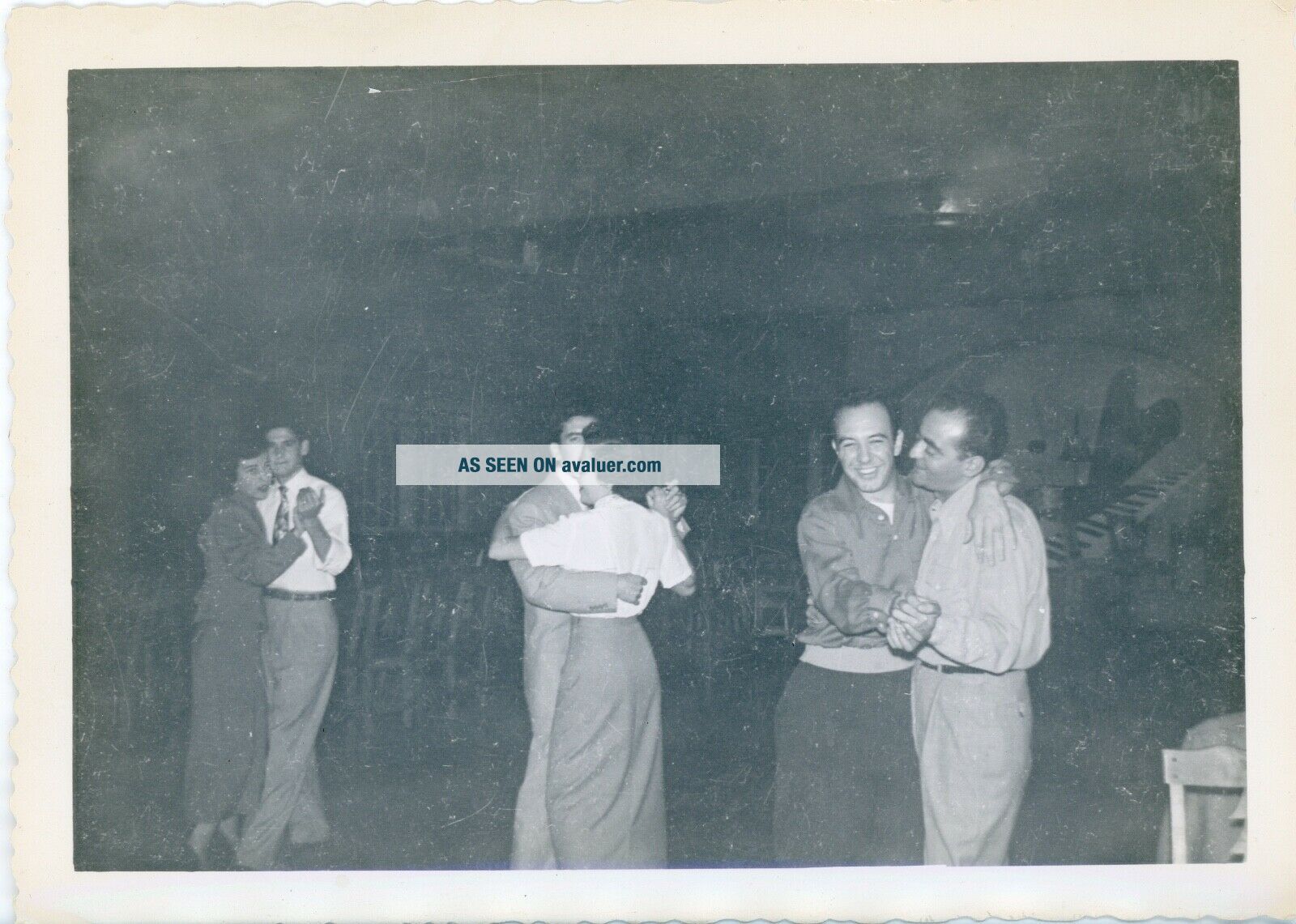 VINTAGE B/W PHOTO - THREE COUPLES SLOW DANCING - ONE COUPLE IS TWO MEN ...