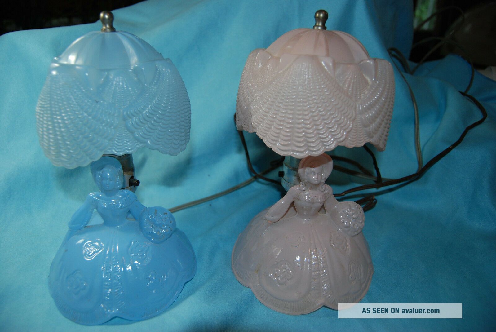 Vintage Pink And Blue Glass Southern Belle Lady Boudoir Lamps | #3176085