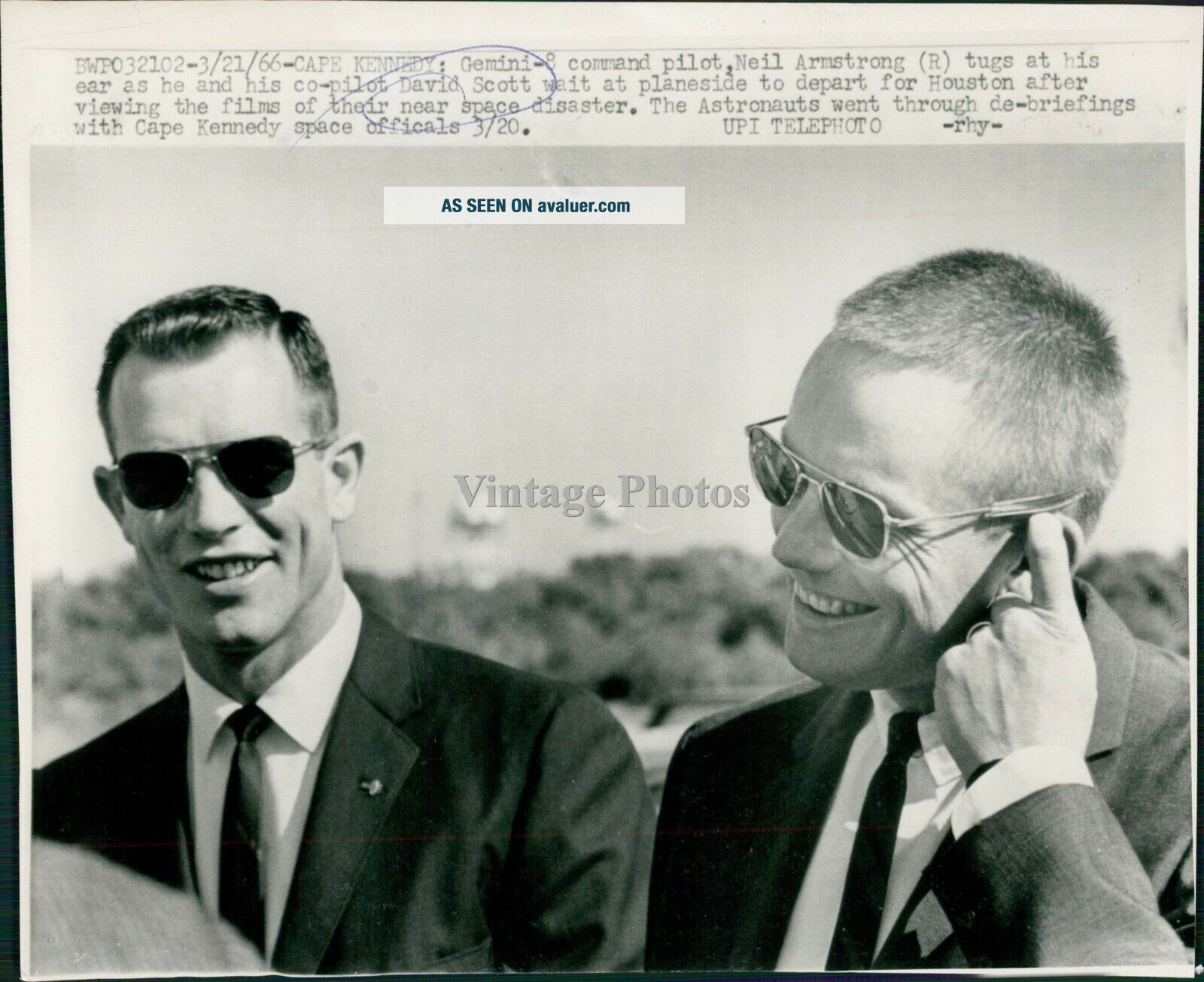 1966 Wire Photo Nasa David Scott Neil Armstrong Command Pilot Cape ...