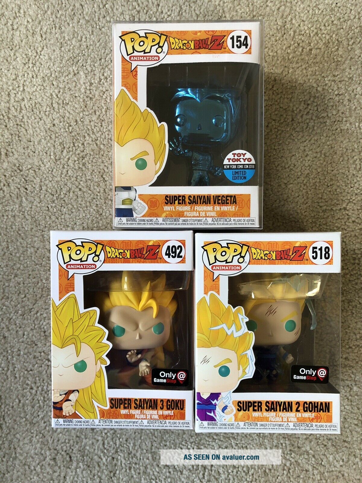 Funko Pop Dragon Ball Z Chrome Vegeta SS3 Goku SS2 Gohan Toy Tokyo ...