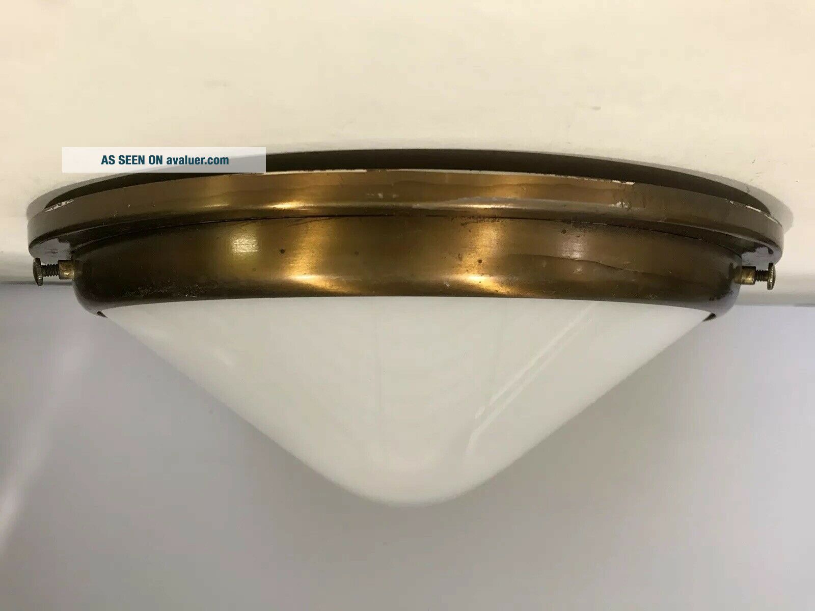 Vintage Solid Brass Ceiling Light Fixture With Milk Glass Shade And ...