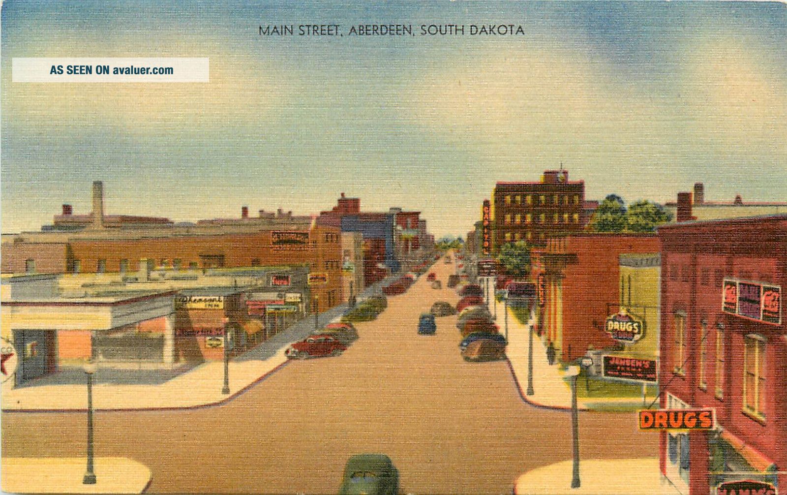Linen Postcard SD C650 Main Street Aberdeen South Dakota Street View ...