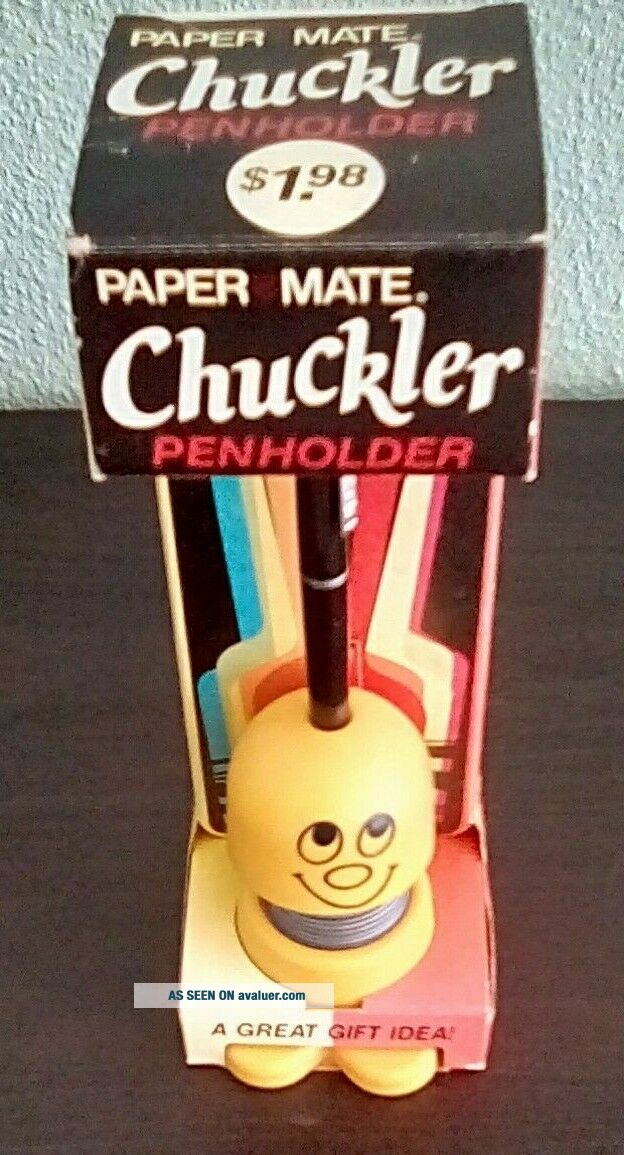 Vintage Paper Mate Yellow Chuckler Pen Holder W/ Pen 1971 In Package ...