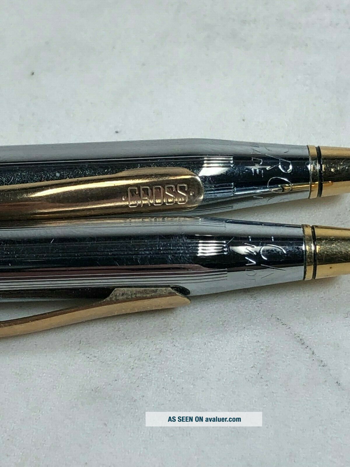 Cross Chrome W/ Gold Trim Pen And Pencil Set | #3224525