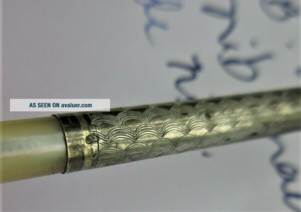 ELEGANT MOTHER OF PEARL & SILVER STEM DIP PEN 7 IN WITH A PARKER MEDIUM ...