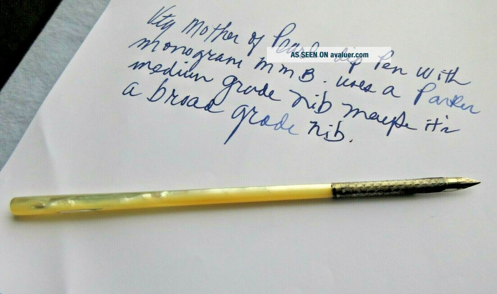 ELEGANT MOTHER OF PEARL & SILVER STEM DIP PEN 7 IN WITH A PARKER MEDIUM ...