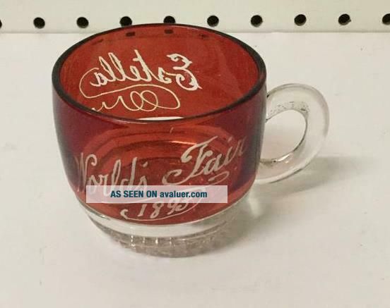 1893 Chicago Worlds Fair Ruby Red Flash Glass Cup Souvenir | #3376070