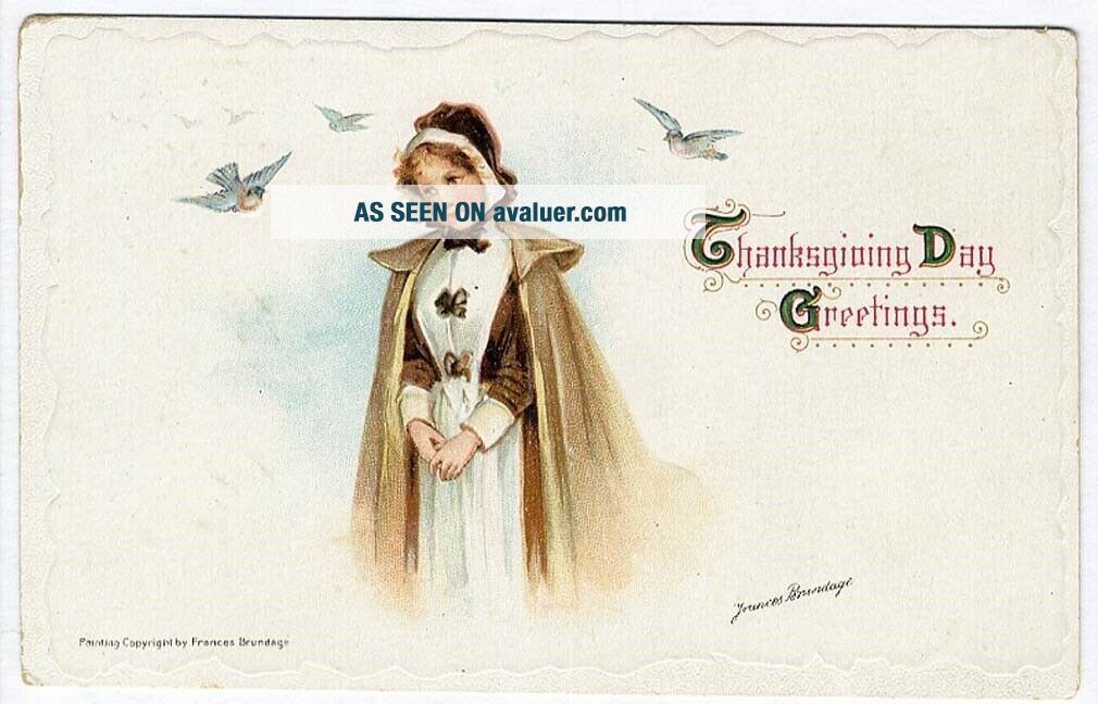 Frances Brundage THANKSGIVING PILGRIM Woman Postcard C 1910 A/s | #3268246