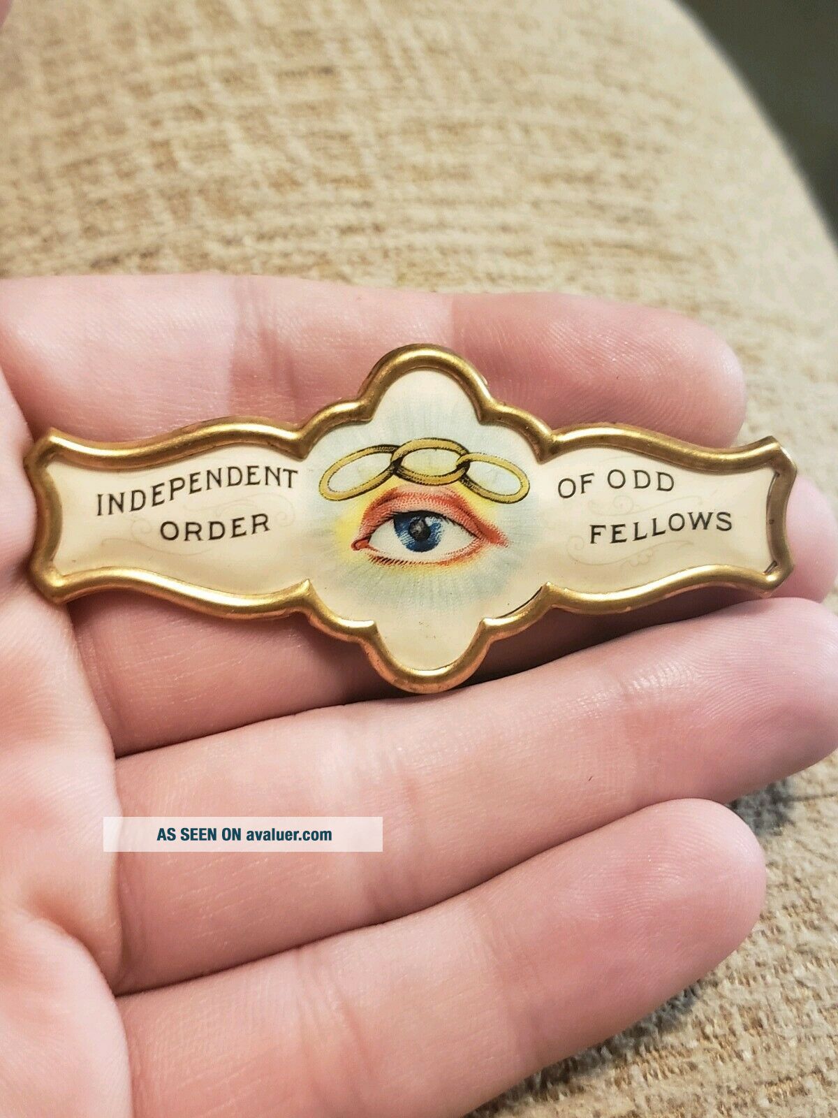 RARE 1890S IOOF ODD FELLOWS ALL SEEING EYE CELLULOID TOPPER PIN BADGE ...