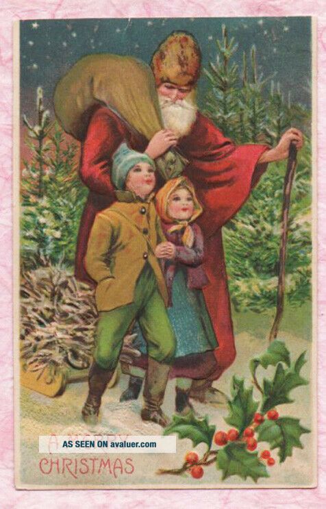 SANTA GUIDES CHILDREN W/ CHRISTMAS TREE ON SLED Embossed 1907 POSTCARD ...