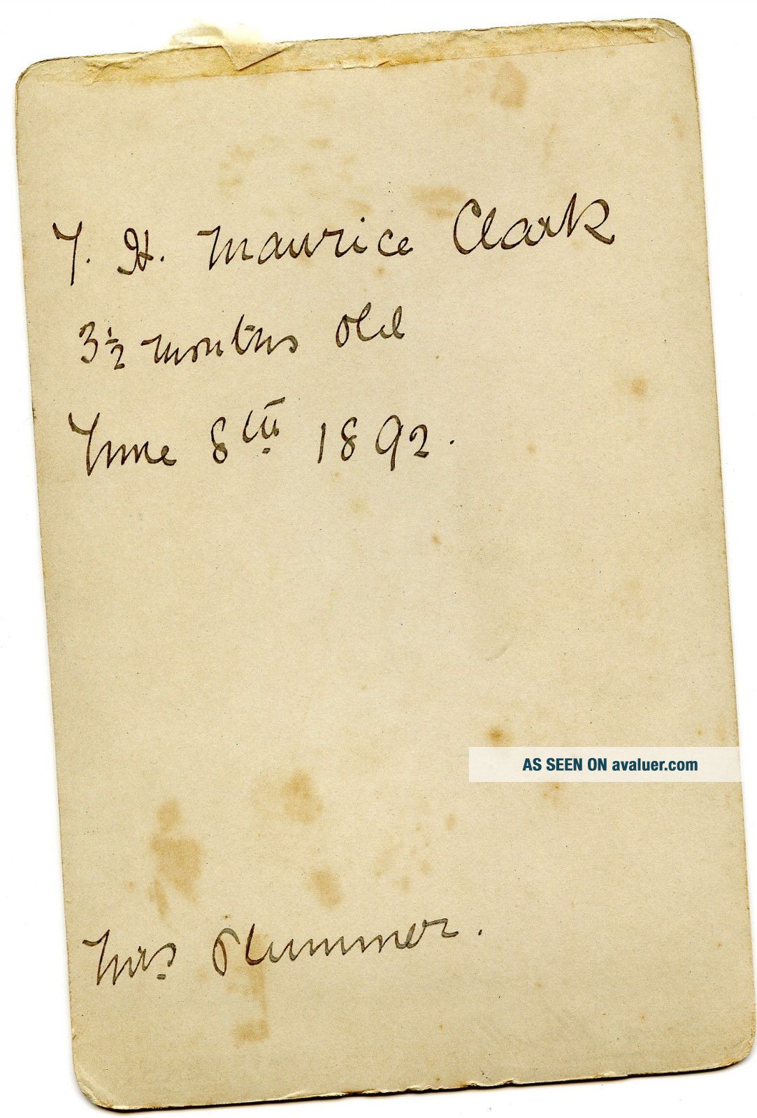 1892 BABY ID ' D MAURICE CLARK CABINET CARD PHOTO VICTORIAN CHILDREN ...