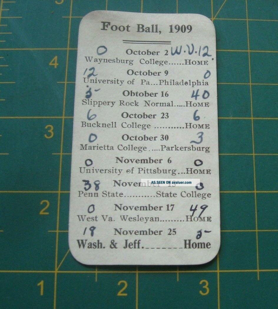 VINTAGE WEST VIRGINIA UNIVERSITY WVU 1909 FOOTBALL SCHEDULE NATIONAL ...