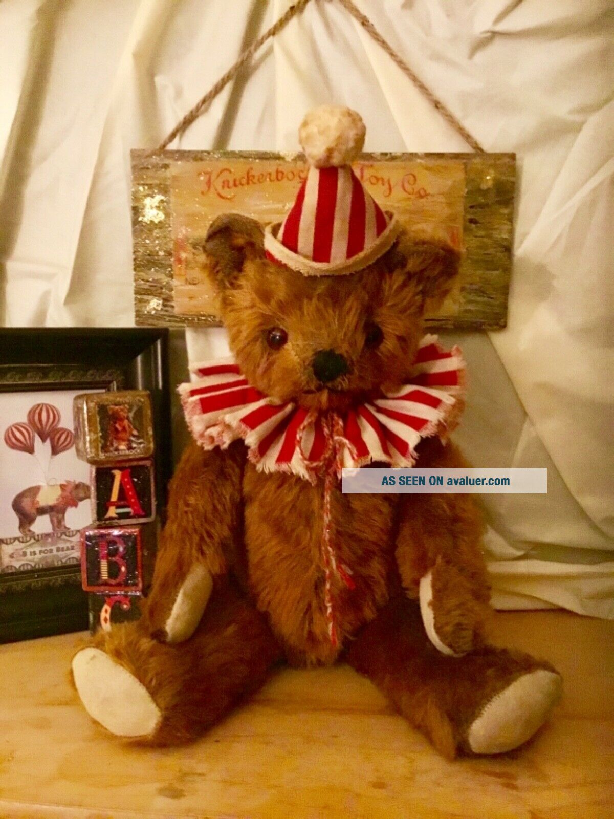 18” ANTIQUE 1930s CINNAMON KNICKERBOCKER TEDDY BEAR CUSTOM CLOWN HAT ...
