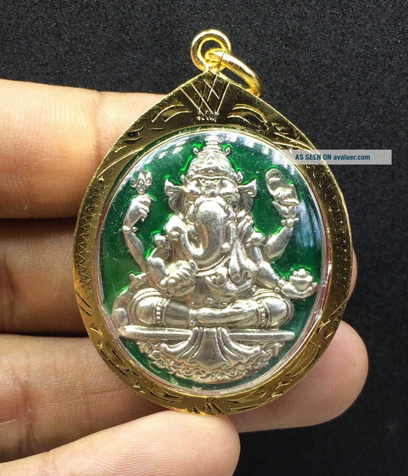 Perfect Green Pendant Ganesha Elephant God Wealth Good Luck Thai Amulet ...