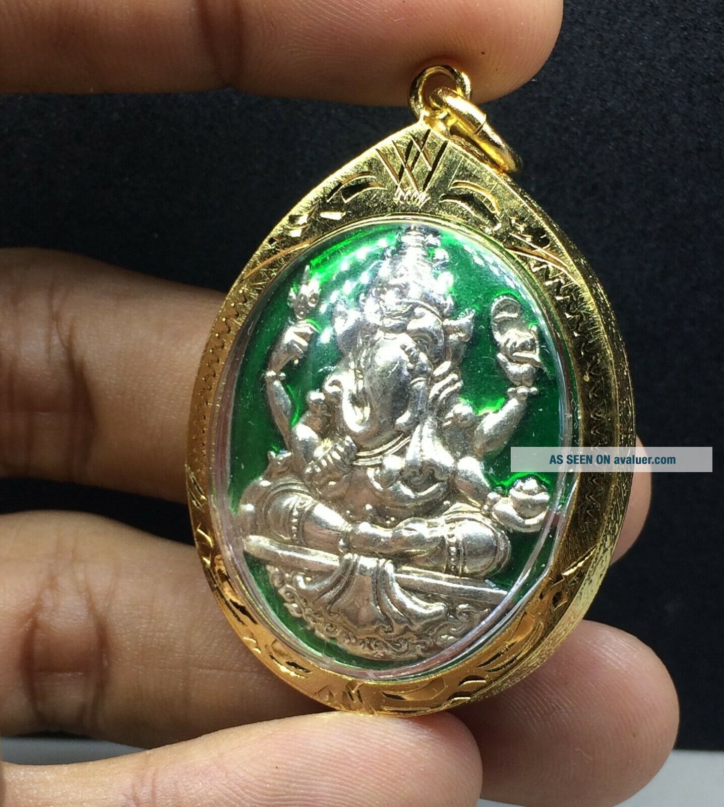 Perfect Green Pendant Ganesha Elephant God Wealth Good Luck Thai Amulet ...